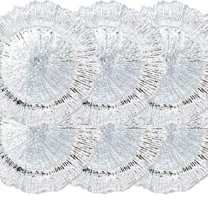 Plastic Reef Charger Plates Glossy Finish - Set of 6 - Thick and Reusable - Silver