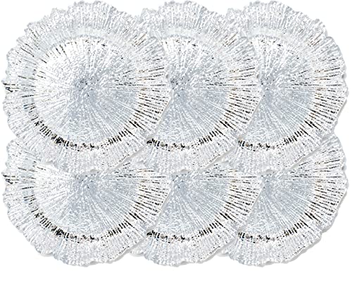 Plastic Reef Charger Plates Glossy Finish - Set of 6 - Thick and Reusable - Silver