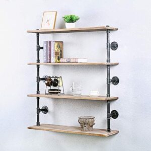 gwh industrial pipe shelf wall mounted,steampunk real wood book shelves,4 tier rustic metal floating shelves,wall shelving unit bookshelf hanging wall shelves,farmhouse kitchen bar shelving(36in)