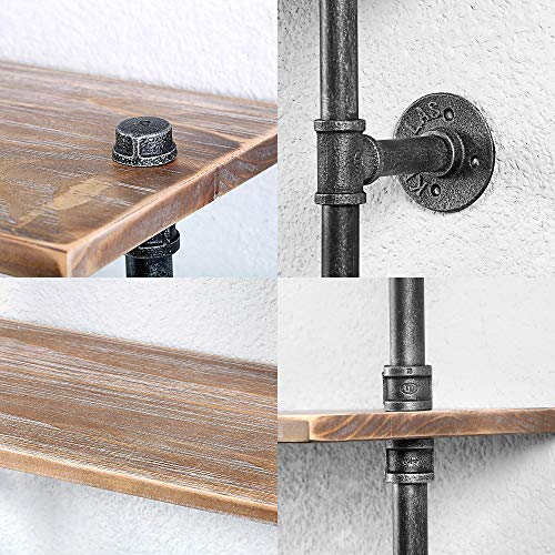 GWH Industrial Pipe Shelf Wall Mounted,Steampunk Real Wood Book Shelves,4 Tier Rustic Metal Floating Shelves,Wall Shelving Unit Bookshelf Hanging Wall Shelves,Farmhouse Kitchen Bar Shelving(36in)