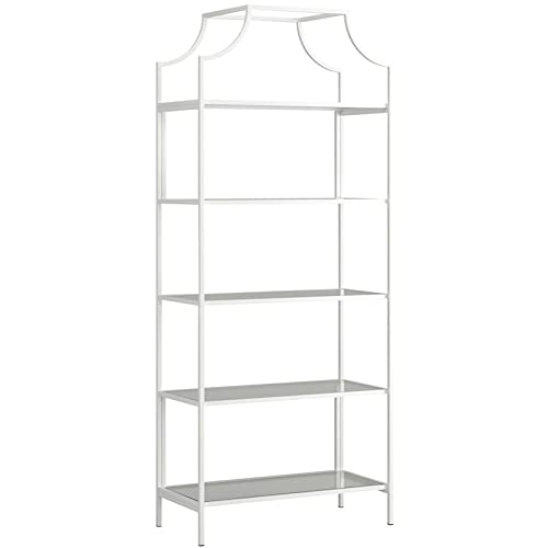 Sauder Anda Norr 5 Shelf Metal Framed Glass Bookcase in Flat White