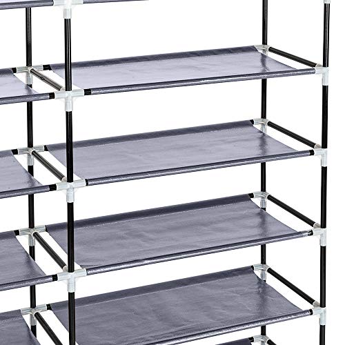 SoSo-BanTian1989 Metal Tube Frame Shoe Rack with Fabric Cover, 36 Pairs Portable Shoes Cabinet Storage Organizer (Dark Gray)