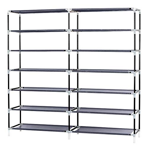 SoSo-BanTian1989 Metal Tube Frame Shoe Rack with Fabric Cover, 36 Pairs Portable Shoes Cabinet Storage Organizer (Dark Gray)