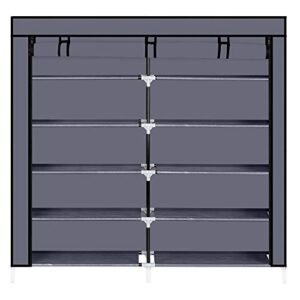 SoSo-BanTian1989 Metal Tube Frame Shoe Rack with Fabric Cover, 36 Pairs Portable Shoes Cabinet Storage Organizer (Dark Gray)