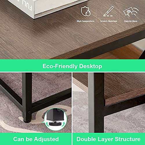 Coral Flower Modern Simple Study 47'' Industrial Office Desk for Home Office and Dining Room, Rustic Brown with black frame