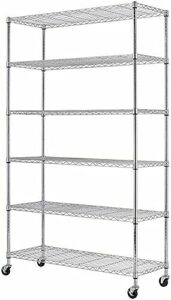 heavy duty wire storage shelves 82"x48"x18" metal shelving unit w/wheels, 2100 lbs industrial utility steel storage rack, 6 tier nsf garage shelving organizer racks for garage kitchen storage black