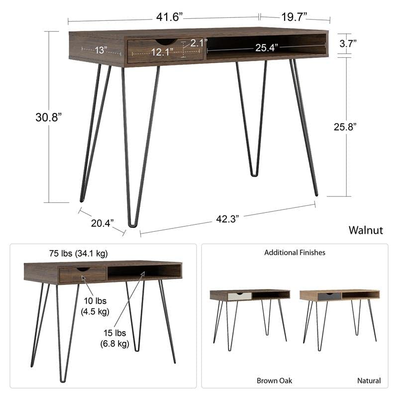 Novogratz Concord Computer Desk with Storage, Brown Oak/Gray