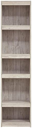 Signature Design by Ashley Willowton Coastal Entertainment Center Pier Bookcase with 3 Adjustable Shelves, Whitewash