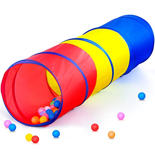 PigPigPen Kids Tunnel for Toddlers, Pop Up Play Tunnel Tent for Babies or Dogs, Indoor & Outdoor Toys for Kids Backyard Playset. (Red,Yellow,Blue Play Tent)