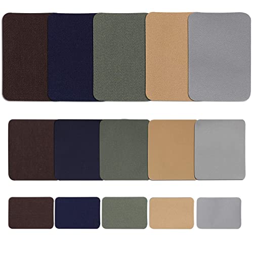 30 Pieces Iron on Fabric Patches Fabric Repair Patches Twill Clothing Repair Patch Kit for Jacket Clothes, 3 Sizes, 5 Colors (Coffee, Black, Dark Green, Beige, Gray)