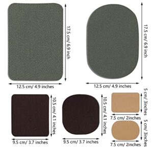 30 Pieces Iron on Fabric Patches Fabric Repair Patches Twill Clothing Repair Patch Kit for Jacket Clothes, 3 Sizes, 5 Colors (Coffee, Black, Dark Green, Beige, Gray)