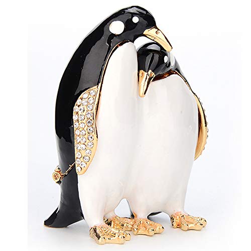 Furuida Trinket Box Penguin with Hinged Enameled Jewelry Box Classic Animal Ornaments Metal Craft Gift for Home Decor