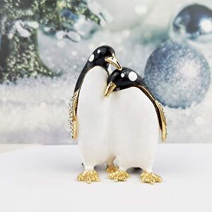 Furuida Trinket Box Penguin with Hinged Enameled Jewelry Box Classic Animal Ornaments Metal Craft Gift for Home Decor