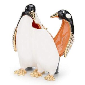 Furuida Trinket Box Penguin with Hinged Enameled Jewelry Box Classic Animal Ornaments Metal Craft Gift for Home Decor