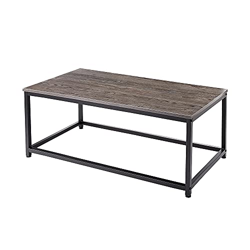 AZL1 Life Concept Coffee Table with Metal Frame,Clean, contemporary design meets rustic industrial style，for living room, office, Dark Brown/Black