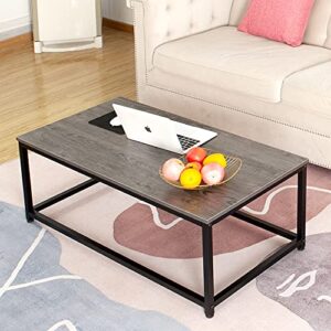 AZL1 Life Concept Coffee Table with Metal Frame,Clean, contemporary design meets rustic industrial style，for living room, office, Dark Brown/Black