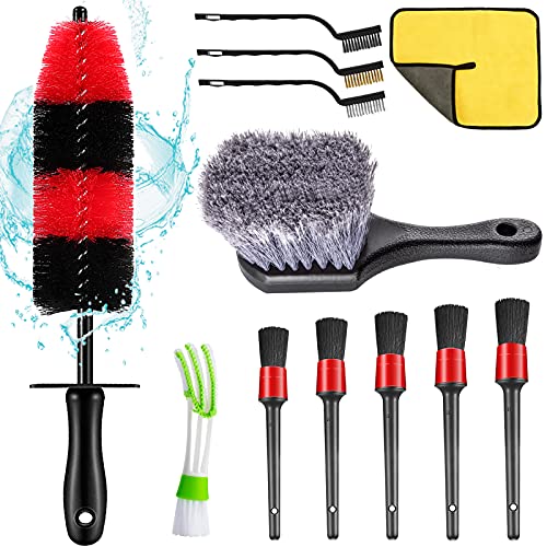 Nolimas 12Pcs Car Wheel & Tire Brush Kit,Including 17inch Long Wheel Brush,Short Handle Tire Brush,5pcs Detailing Brushes Kit & 3pcs Wire Brushes for Cleaning Car Wheels & Interior Exterior