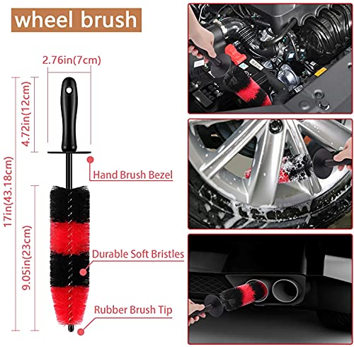 Nolimas 12Pcs Car Wheel & Tire Brush Kit,Including 17inch Long Wheel Brush,Short Handle Tire Brush,5pcs Detailing Brushes Kit & 3pcs Wire Brushes for Cleaning Car Wheels & Interior Exterior