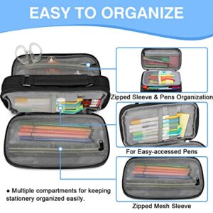 VASCHY Pencil Case, Large Pencil Pouch with Compartments for Middle School,Work,Office Pen Organizer Holder School Supply Black