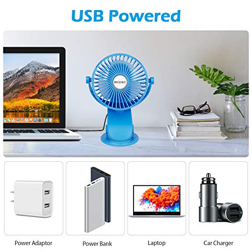 BRIGENIUS Clip on Stroller Fan, Battery Operated Portable Mini Desk Fan Rechargeable, USB Powered Clip Fan for Baby Stroller Office Outdoor Travel, Blue