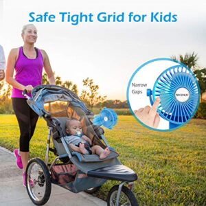 BRIGENIUS Clip on Stroller Fan, Battery Operated Portable Mini Desk Fan Rechargeable, USB Powered Clip Fan for Baby Stroller Office Outdoor Travel, Blue