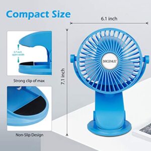 BRIGENIUS Clip on Stroller Fan, Battery Operated Portable Mini Desk Fan Rechargeable, USB Powered Clip Fan for Baby Stroller Office Outdoor Travel, Blue