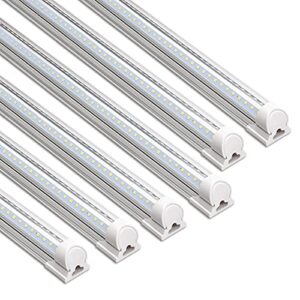 barrina 8ft led shop light, 72w 9000lm 6500k, clear cover linkable led tube lights, integrated t8 light fixture, v shape led ceiling lights for garage, warehouse, workshop, 6 pack