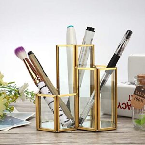 makeup brush holder, with non slip bottom elegant design gold glass stationery organizer, for home decor desk dresser for office decor