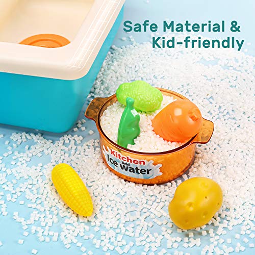 CUTE STONE Play Kitchen Sink Toys with Upgraded Real Faucet, Play Cooking Stove, Cookware Pot and Pan,Play Food, Color Changing Dishes Accessories for Boys Girls Toddlers