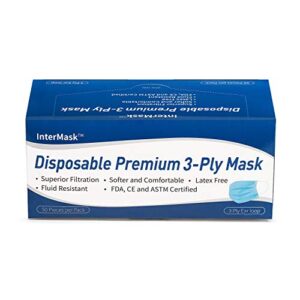 InterMask ASTM Level 3 Disposable Blue 3-Ply Face Masks for General Use, Home, Office, School, Restaurants, 50ct Box (Pack of 1)