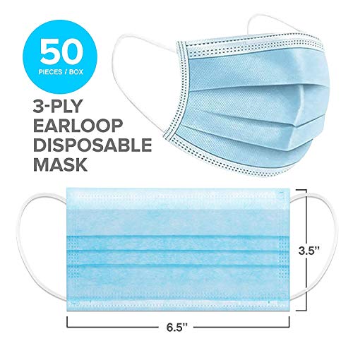 InterMask ASTM Level 3 Disposable Blue 3-Ply Face Masks for General Use, Home, Office, School, Restaurants, 50ct Box (Pack of 1)