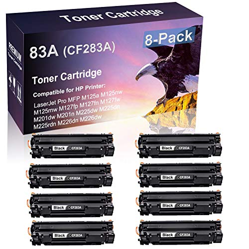 8 Pack Compatible Laser Printer Cartridge (High Yield) Replacement for HP 83A CF283A Imaging Cartridge Fit for HP Laserjet Pro MFP M201dw M201n M225dw Printer