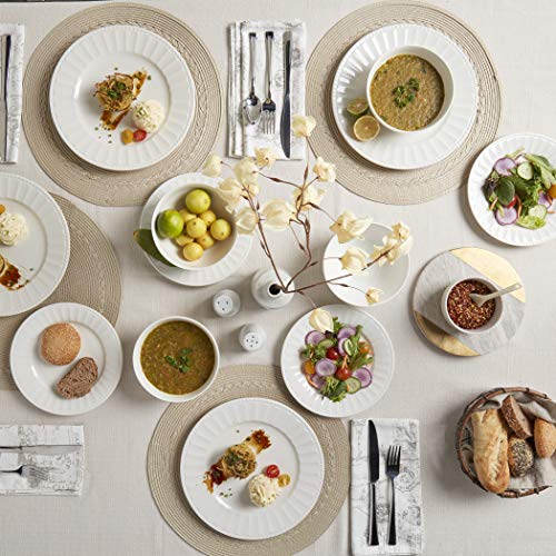 Tabletops Gallery Embossed Bone White Porcelain Round Dinnerware Collection- Chip Resistant Scratch Resistant, Mosaico 12 Piece Dinnerware Set (Dinner Plate, Salad Plate, Cereal Bowl)