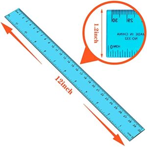 12 Inch Colorful Plastic Ruler, Kids Ruler for School, Ruler with Centimeters and Inches, Clear Rulers, School Ruler, 5 Pack Standard Ruler