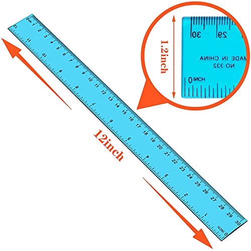 12 Inch Colorful Plastic Ruler, Kids Ruler for School, Ruler with Centimeters and Inches, Clear Rulers, School Ruler, 5 Pack Standard Ruler