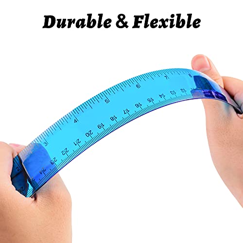 12 Inch Colorful Plastic Ruler, Kids Ruler for School, Ruler with Centimeters and Inches, Clear Rulers, School Ruler, 5 Pack Standard Ruler