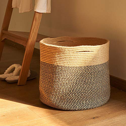 Goodpick Large Cotton Rope Basket 15.8"x15.8"x13.8"-Baby Laundry Basket Woven Blanket Basket Nursery Bin, Jute