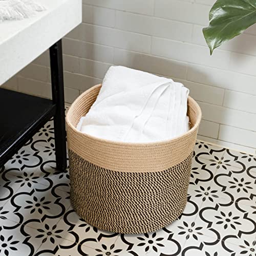 Goodpick Large Cotton Rope Basket 15.8"x15.8"x13.8"-Baby Laundry Basket Woven Blanket Basket Nursery Bin, Jute