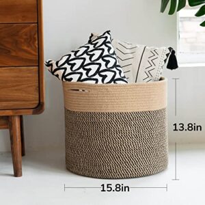 Goodpick Large Cotton Rope Basket 15.8"x15.8"x13.8"-Baby Laundry Basket Woven Blanket Basket Nursery Bin, Jute