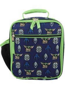 disney star wars mandalorian baby yoda boy's girl's adult soft insulated school lunch box (one size, blue/green)