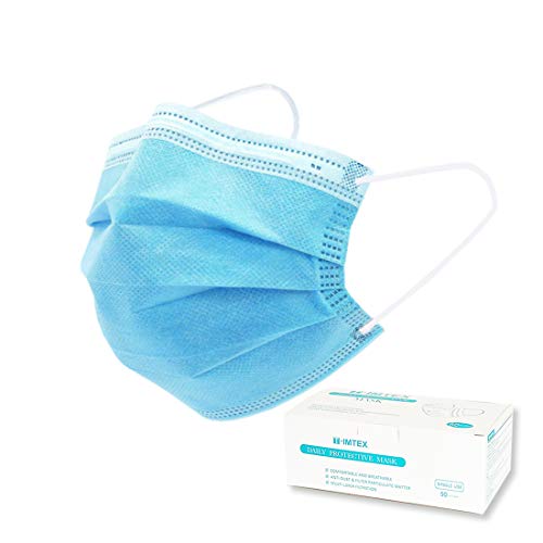 T·IMTEX Disposable Protective Face Mask, Breathable 3 Ply Masks with Earloops，with Melt-Blown Cloth (Blue 50pcs)