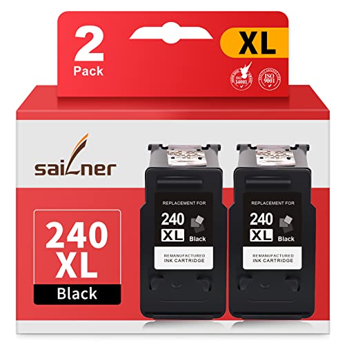 SAILNER 240XL Black Ink Cartridge Remanufactured Ink Cartridge Replacement for Canon PG-240 XL 240XL PG240XL use with PIXMA MG3620 MG3600 MG3520 MG3222 TS5120 TS5100 MX472 Printer 2 Pack 240 XL