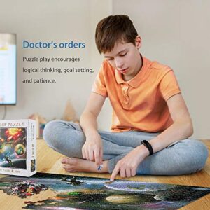 Jigsaw Puzzles 1000 Pieces for Teens and Adults - Challenging Puzzle Game Astronaut Travelling Around Galaxy Space 29x20 Inch