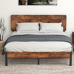 Allewie Full Size Platform Bed Frame with Wood headboard and Metal Slats/Rustic Country Style Mattress Foundation/Box Spring Optional/Strong Metal Slats Support/Easy Assembly