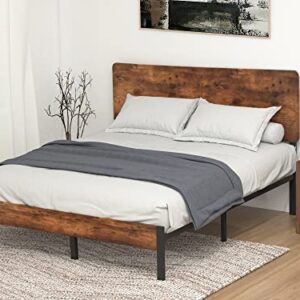 Allewie Full Size Platform Bed Frame with Wood headboard and Metal Slats/Rustic Country Style Mattress Foundation/Box Spring Optional/Strong Metal Slats Support/Easy Assembly