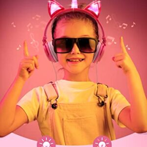 ONTA Unicorn Kids Headphones, Cat Ear LED Light Up Foldable Earphone Wired Over On Ear for Girls Boys,Kids Headband Toddler Tablet for School Supply/Travel/Holiday/Birthday/Cosplay Gifts(Peach)