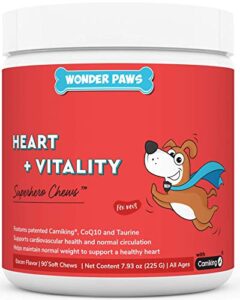 wonder paws cardio support for dogs – cardiovascular chews heart health, circulation, energy & weight management - with l-carnitine, hawthorn berry, coenzyme q10 & taurine for dogs – 90 soft chews