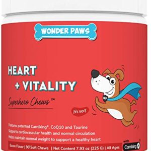 Wonder Paws Cardio Support for Dogs – Cardiovascular Chews Heart Health, Circulation, Energy & Weight Management - with L-Carnitine, Hawthorn Berry, Coenzyme Q10 & Taurine for Dogs – 90 Soft Chews