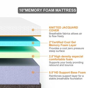 OYT Queen Size Mattress, 10" Inch Gel Memory Foam Queen Bed Mattress in a Box with CertiPUR-US Certified Foam for Sleep Supportive & Pressure Relief,Cloud-Like Experience