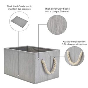 Robuy Fabric Storage Bins with Cotton Rope Handle Collapsible Stroage Basket for Home Office Nursery and More Grey Bamboo Fabric 3-Pack